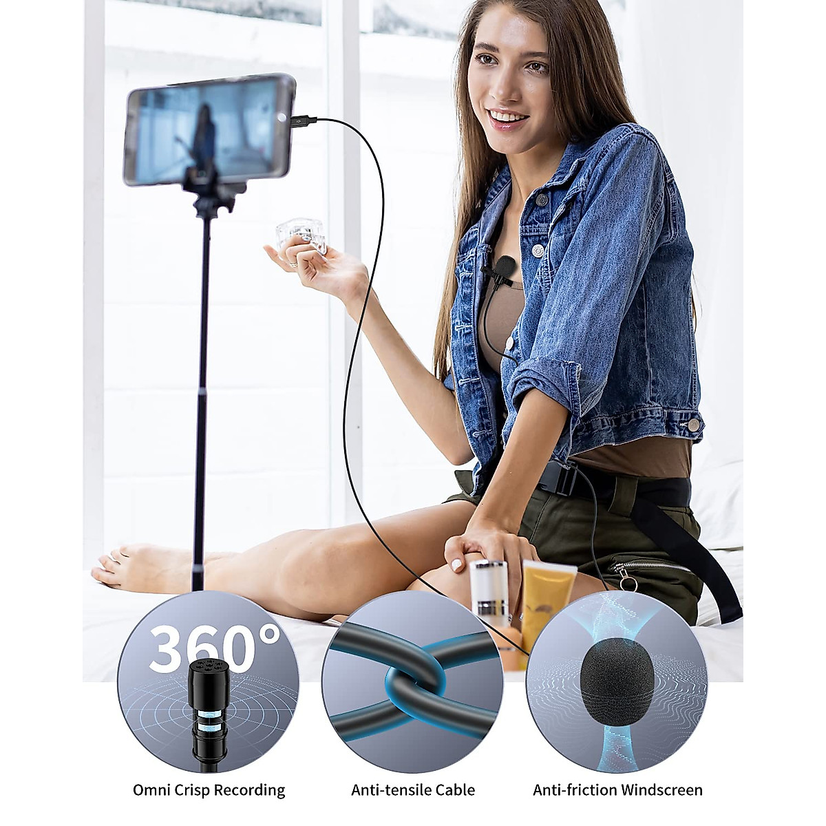 ttstar Microphone Professional for iPhone Lavalier Lapel Omnidirectional Condenser Mic Phone Audio Video Recording Easy Clip-on Lavalier Mic for YouTube, Interview, Mic for iPad for iPone(6.6ft)