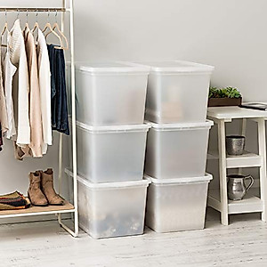 IRIS USA 68 Qt. Plastic Storage Container Bin with Latching Lid, 6 Pack, Stackable Nestable Box Tote Closet Organization School Art Supplies Towels Blankets Comforters Sleeping Bags - Pearl