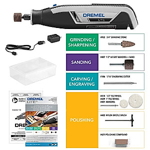 Dremel 7760 Lite Rechargeable Lightweight Design User-Friendly 8000 to 25000 RPM Single Cordless Rotary Tool with Soft Grip for Easy and Comfortable Use (Renewed)