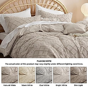 Bedsure Boho Duvet Cover Queen - Boho Bedding, Tufted Queen Duvet Cover for All Seasons, 3 Pieces Embroidery Shabby Chic Home Bedding Duvet Cover Set (Linen, Queen, 90x90)