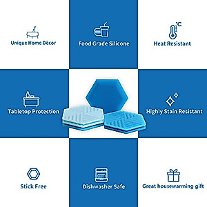 Dirani Design Colorée Coasters(Ocean Blue) for Drinks, Coffee Table Cute Silicone Non Absorbent Outdoor Modern Hexagon Cup Cool Farmhouse, Dishwasher Safe, House Warming Gifts New Home