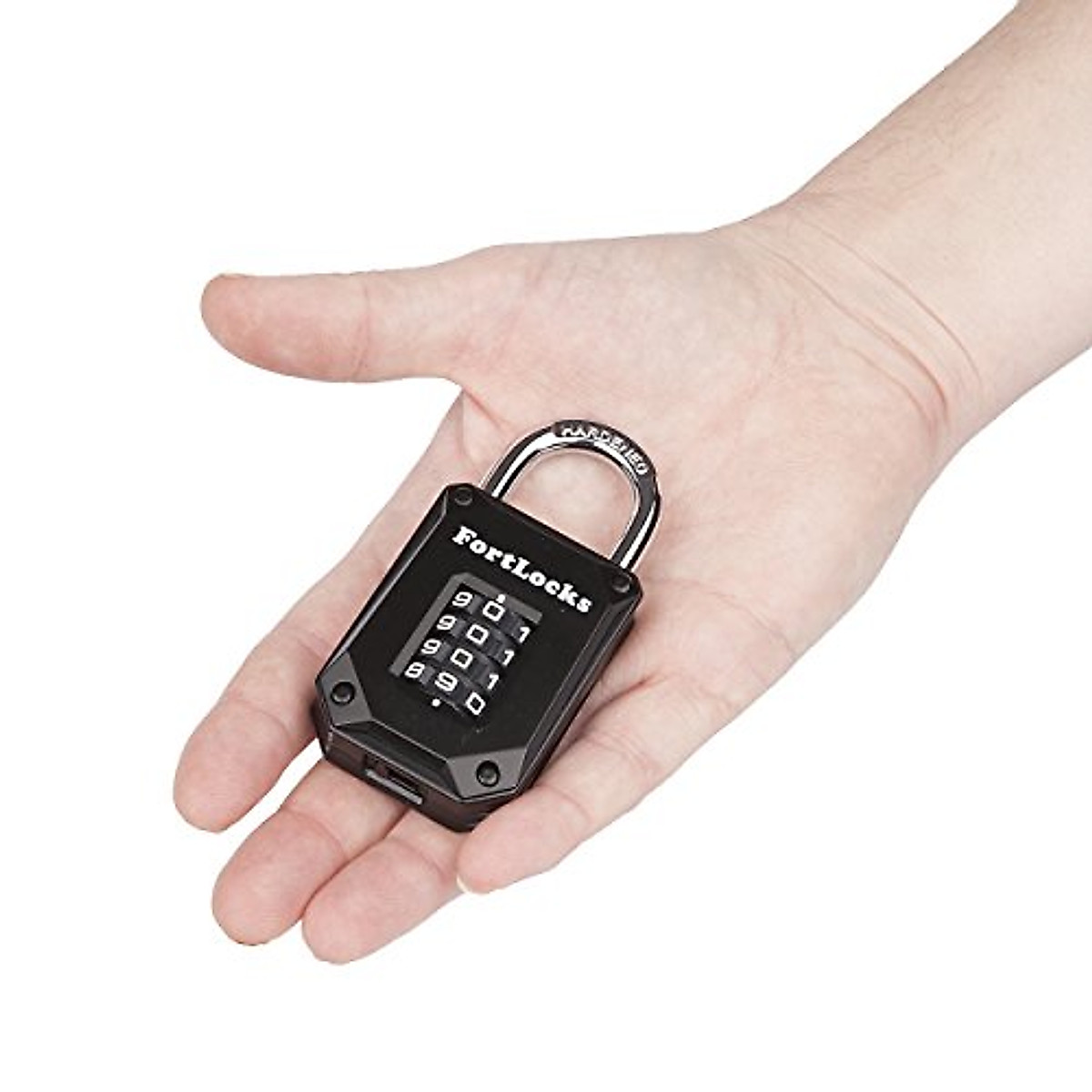 FortLocks Gym Locker Lock - 4 Digit, Heavy Duty, Hardened Stainless Steel, Weatherproof and Outdoor Combination Padlock - Easy to Read Numbers - Resettable and Cut Proof Combo Code - 1 Pack Black