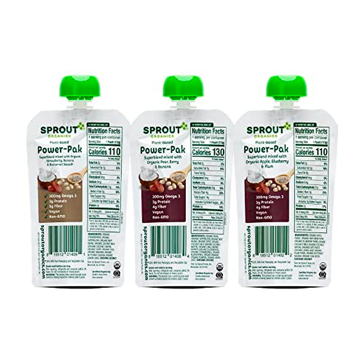 Sprout Organic Baby Food, Stage 4 Toddler Pouches, Apple Blueberry Plum, Strawberry Banana Squash, Pear Berry Banana Variety Pack, 4 Ounce (Pack of 18)