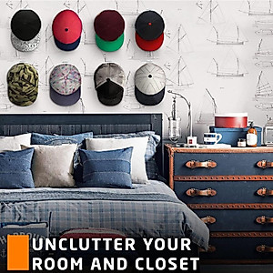 RUIPBOTE 24 Pack Adhesive Hat Hooks for Wall，Hat Rack for Baseball Caps, Hat Hangers for Wall， No Drilling，Upgraded Adhesive Hat Holder Display（Black）