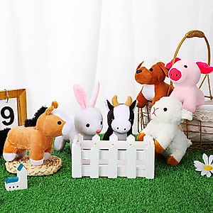 6 Pieces Mini Plush Furry Farm Animal Toys Soft Plush Horse Pig Cattle Rabbit Dog Sheep Doll Stuffed Plush Farm Animals for Christmas Stocking Stuffers Birthday Party Decoration Supplies (Animals)