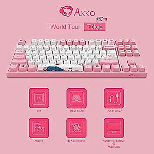 Akko TKL Wired Gaming Mechanical Keyboard, Programmable with OEM Profiled PBT Dye-Sub Keycaps and N-Key Rollover, 3087 Tokyo 87-Key Pink Keyboard for PC/Laptop/Mac (Akko 2nd Gen Orange Tactile Switch)