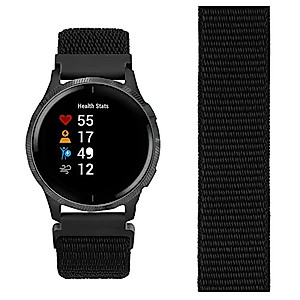 Wanme Bands for Garmin Venu/Vivoactive 3 Watch Band, 20mm Adjustable Nylon Replacement Wristband Strap for Garmin Venu Sq, Vivoactive 3 Music, Forerunner 645/245 Music, Samsung Galaxy Watch 4 (Black)