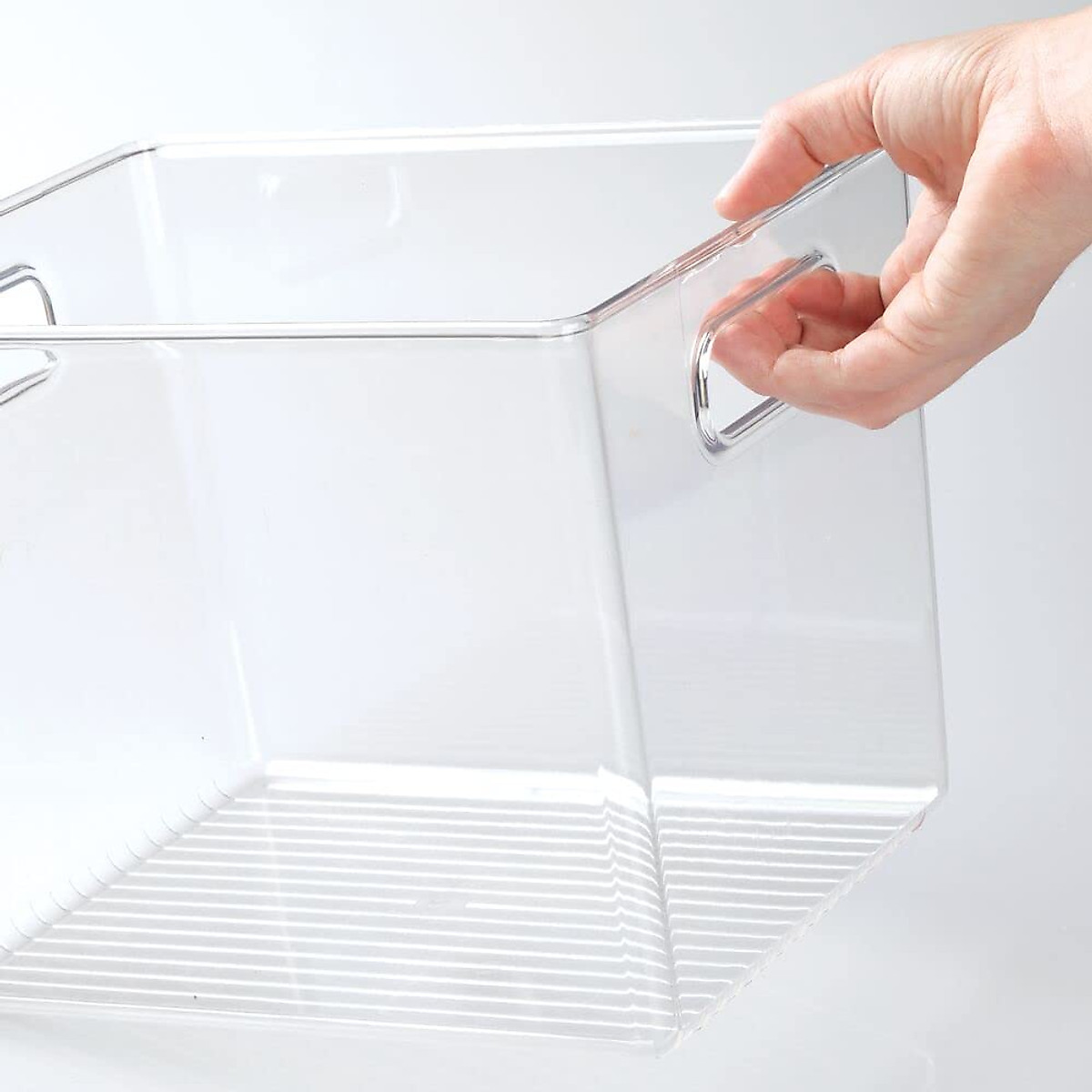 mDesign Plastic Tall Deep Organizing Kitchen Pantry Cabinet, Refrigerator, Freezer Food Organization Storage Bin with Handles, Drawer Container Organizer - Ligne Collection - Clear