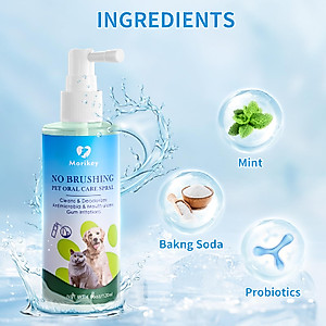 Morikey Pet Oral Spray Clean Gentle Bad Breath Treatment, Cleaning for Teeth, Gums and Oral Health Care for Your Dogs and Cats 2 Teeth Brushes Included 4.06 Fl Oz