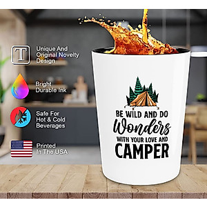 Flairy Land Camping Shot Glass 1.5oz - Be Wild And Do Wonders - Campfire Lover Campsite Climbing Activities Outdoorsman Cabin Enthusiasts Nature