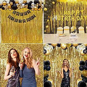 Wrbin Gold Laser Tinsel Curtain Backdrop, 3 Packs of 3.3 X 8.2 Feet Foil Fringe Curtains Party Decorations for Graduation Birthday Studio Baby Shower