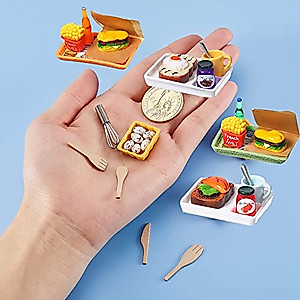 28Pcs Dollhouse Furniture Set, 1/12 Dollhouse Decoration 1Pc Wooden Dining Table and 4Pcs Chair, 1Pc Mini Carpet Turkey Rugs, 4 Sets Dinner Plate for Kids Gift