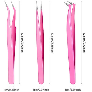 Honoson 6 Pieces Lash Eyelash Extension Tweezers Set Stainless Steel Eyelash Tweezers Straight and Curved Tip Tools Set Tweezers Nipper for Women Eyelash Extensions(Silver, Pink)