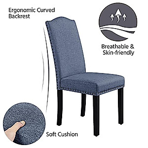 Topeakmart Dining Chair Fabric Upholstered Side Chair with Nailhead Trim and Solid Wood Legs for Home Kitchen and Restaurant, 2PCS, Blue