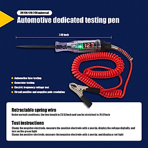 Sodcay 1 PC Automotive Test Light Digital LED Circuit Tester, DC 3V/6V/12V/24V Inductive Test Pen with 70.8 Inches Retractable Spring Wire, for Checking Vehicle Car Truck Motorcycle (Black & Red)