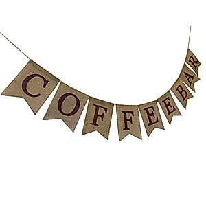 Rustic Burlap Coffee Bar Banner for farmhouse wall and table decor,Party Supplies and Decorations for Kids Birthday,Wedding,Anniversary,Bachelorette,Winter Hot Coffee Bar Sign for Photo Prop and Backd