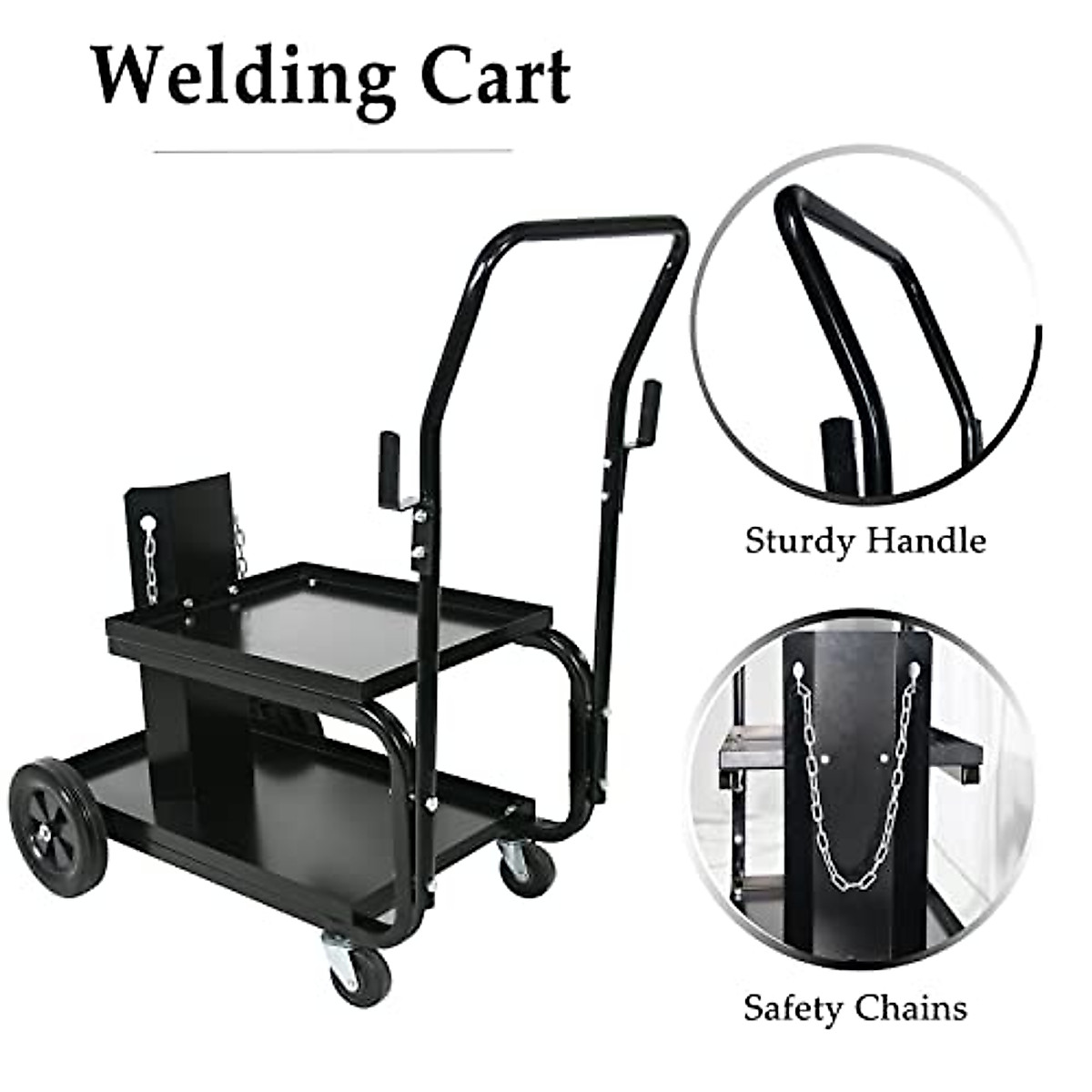 VEIYOUMO Welding Cart, 2-Tier Welding Carts for MIG/TIG Welder, Black
