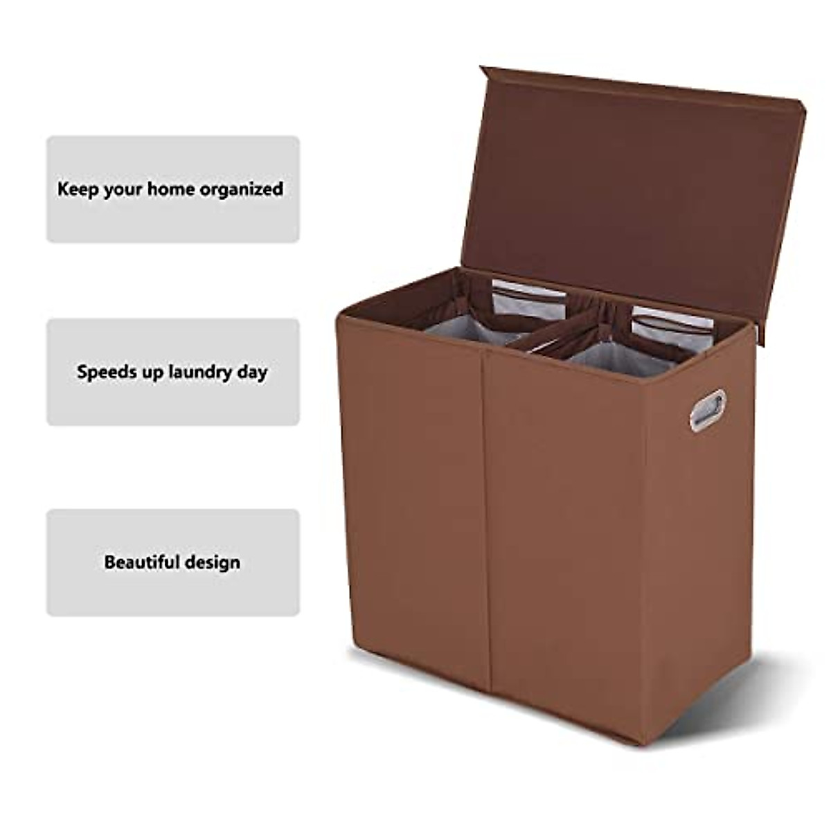 Giantex Double Laundry Hamper Clothes Organizer W/Magnetic Lid & Removable Liners Bags Built-in Handles, Separate Compartments and Easy Transport for Bathroom Bedroom Utility Room (Coffee)