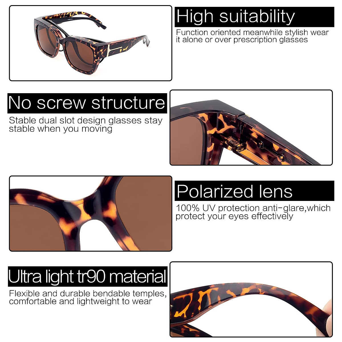 Face Shadow Polarized Sunglasses Over Glasses for Women Men, Fit Over Glasses Sunglasses Square Oversized Sunglasses UV Protection Lightweight