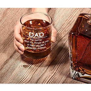 Triwol Funny Birthday Gifts for Dad from Daughter Son Kids, Dad No Matter What/Ugly Children Whiskey Glass Gift for Men Set, Novelty Father's Day Present Ideas for Father, Bourbon Scotch Glass Gift