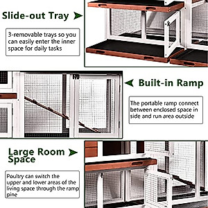 B BAIJIAWEI Rabbit Hutch Indoor Outdoor 62" Bunny Cage - 2-Tier Waterproof Wooden Rabbit Cage - Guinea Pig House with Ramp, Door, Pull Out Tray