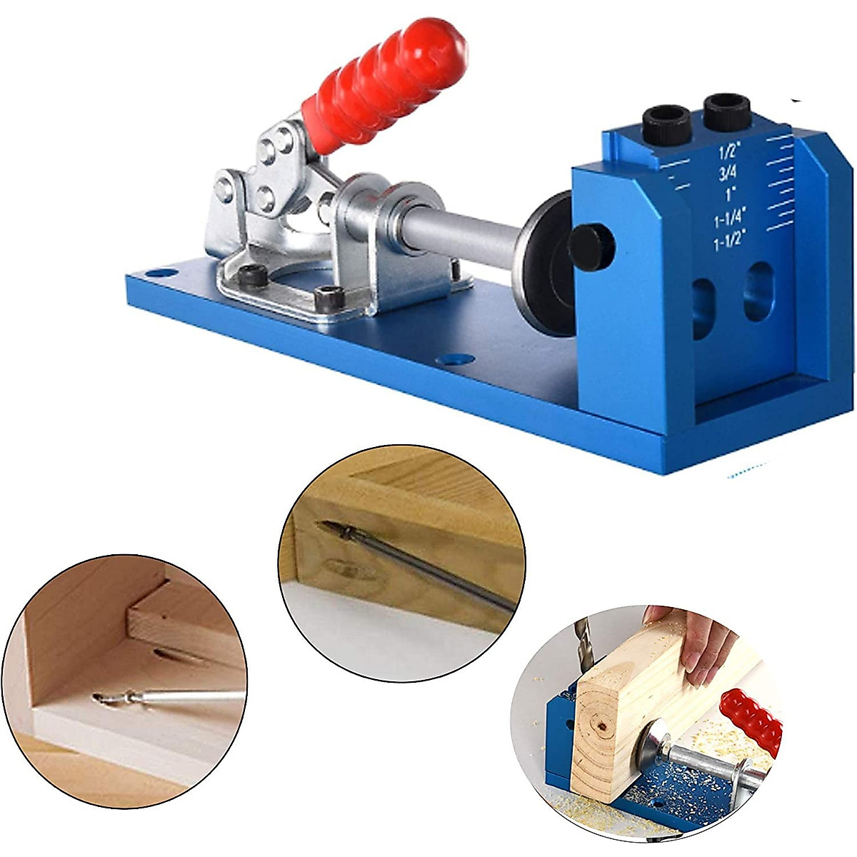 Pocket Hole Jig Kit Tool for Carpentry Positioner Pocket Dowel Hole Jig System Set with Drill Bit Square Driver Screws 48 PCS Aluminum Woodworking Punch Locator Kit