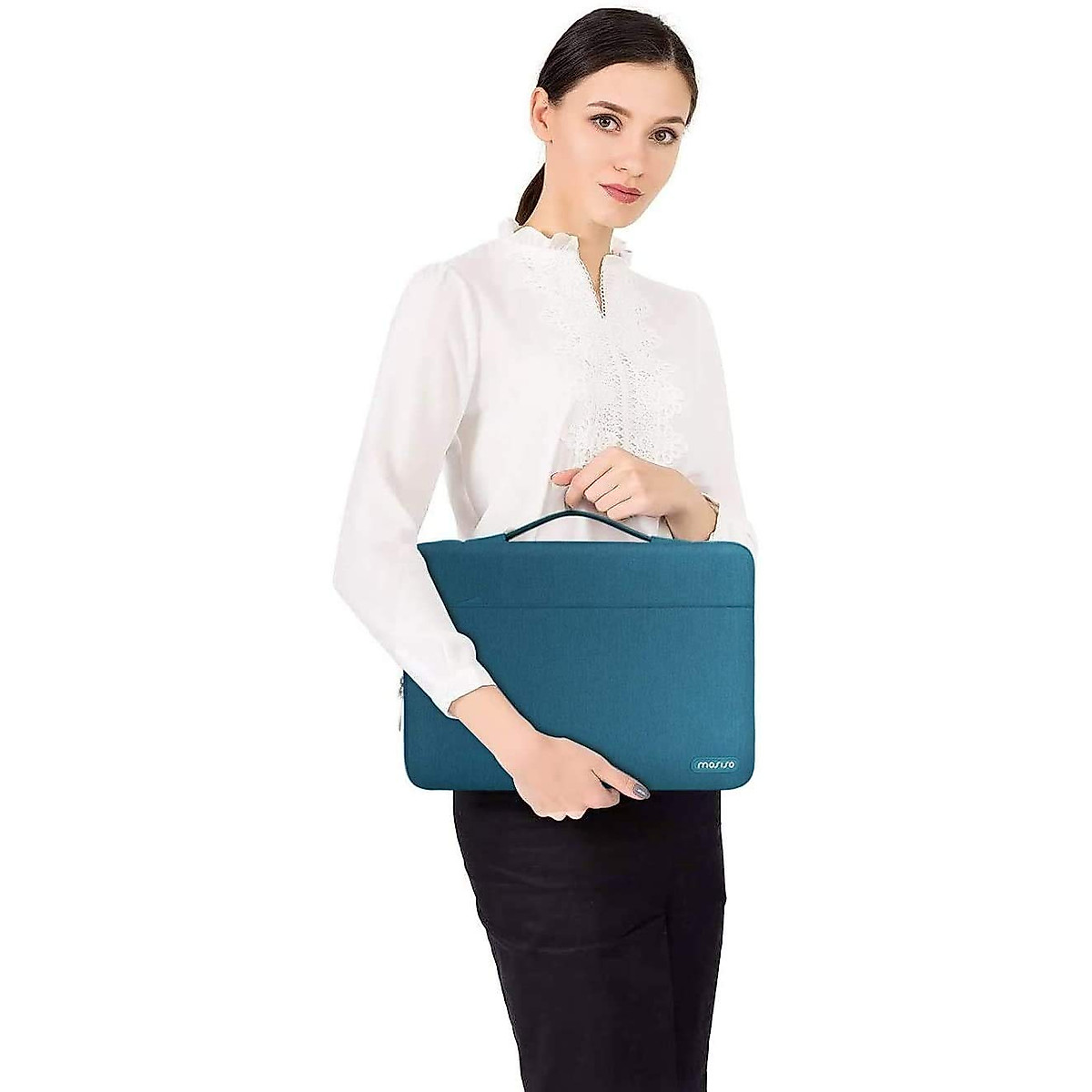 MOSISO 360 Protective Laptop Sleeve Compatible with MacBook Air 15 inch M2 A2941 2023/Pro 16 2023-2019 M3 A2991 M2 A2780 M1 A2485 A2141, 15-15.6 inch Notebook, Polyester Bag with Belt, Deep Teal