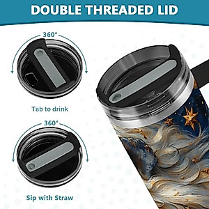 Selerdon 40 oz Tumbler Leo Zodiac with Handle and Straw Lid Vacuum Stainless Steel Insulated Water Bottle Travel Mug Car Cup Holder Friendly BPA Free for Gym Travel Office