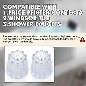 Shower Knob Replacement, Handle Replacement Compatible with Price Pfister Contessa and Windsor Tub and Shower Faucets,Hot and Cold Sink Faucet Knobs Handle Replacement Parts,Clear Acrylic