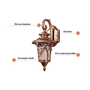 PEHUB Traditional Bronze Outdoor Diecast Aluminium Patterned Glass Wall Mounted IP23 Lantern - Balcony Wall Sconce Courtyard Villa Landscape Light E27 Edison Lamp - Loft Bar Wall Lamp Exterior Light F