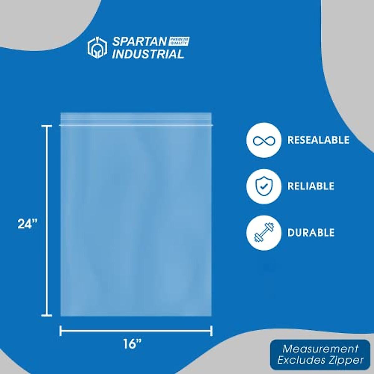 Spartan Industrial - 16” X 24” (100 Count) 2 Mil Clear Reclosable Zip Plastic Poly Bags with Resealable Lock Seal Zipper