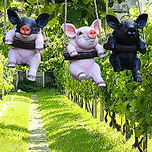 EXQUAILTY Pig Statues Outdoor,Hanging Pig Home and Gardening Decoration,Large Pig Garden Figurines,Pig Decor Outside,Charmingly Naive Pig Statues Home Decoration (PK)