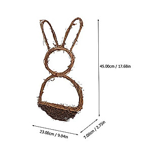 Amosfun Grapevine Wreath Rabbit Shape Basket Vine Branch Wreath Decorative Wooden Twig for Easter DIY Crafts Door House Holiday Party Decoration