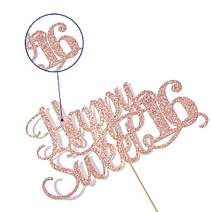 YotaWish Rose Gold Glitter Happy Sweet 16 Cake Topper - Happy 16th Birthday Cake Decor - Hello 16, Cheers to 16 Years Birthday Party Decoration Supplies