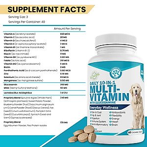 Wanderfound Pets 10-in-1 Dog Multivitamin, Chewable Dog Vitamins with Glucosamine, D3, and MSM, Dog Health Supplies for Immune System and Joint Health, Liver Flavor, 60 Tablets
