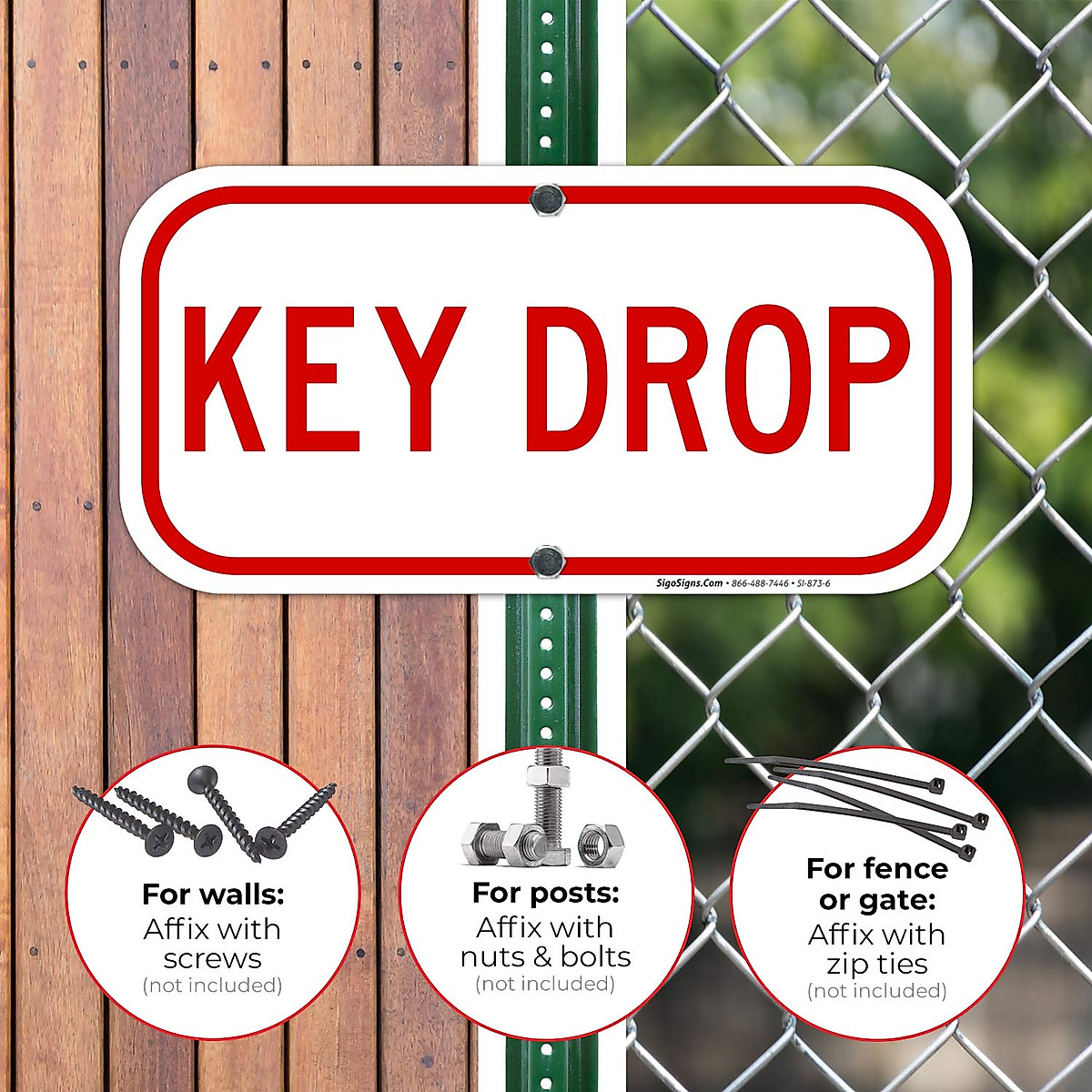 Sigo Signs, Key Drop Sign, 6x12 Inches, Rust Free .040 Aluminum, Fade Resistant, Made in USA