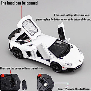 White Lambo Aventador Toy Car Model Pull Back Vehicles Diecast with Light & Sound