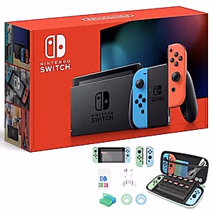 Nintendo Newest Switch 32GB Console with Neon Blue and Neon Red Joy-Con, 6.2" Touchscreen 1280x720 LCD Display, 802.11AC WiFi, Bluetooth 4.1 + MarXsol_12-in-1 Accessories Holiday Bundle