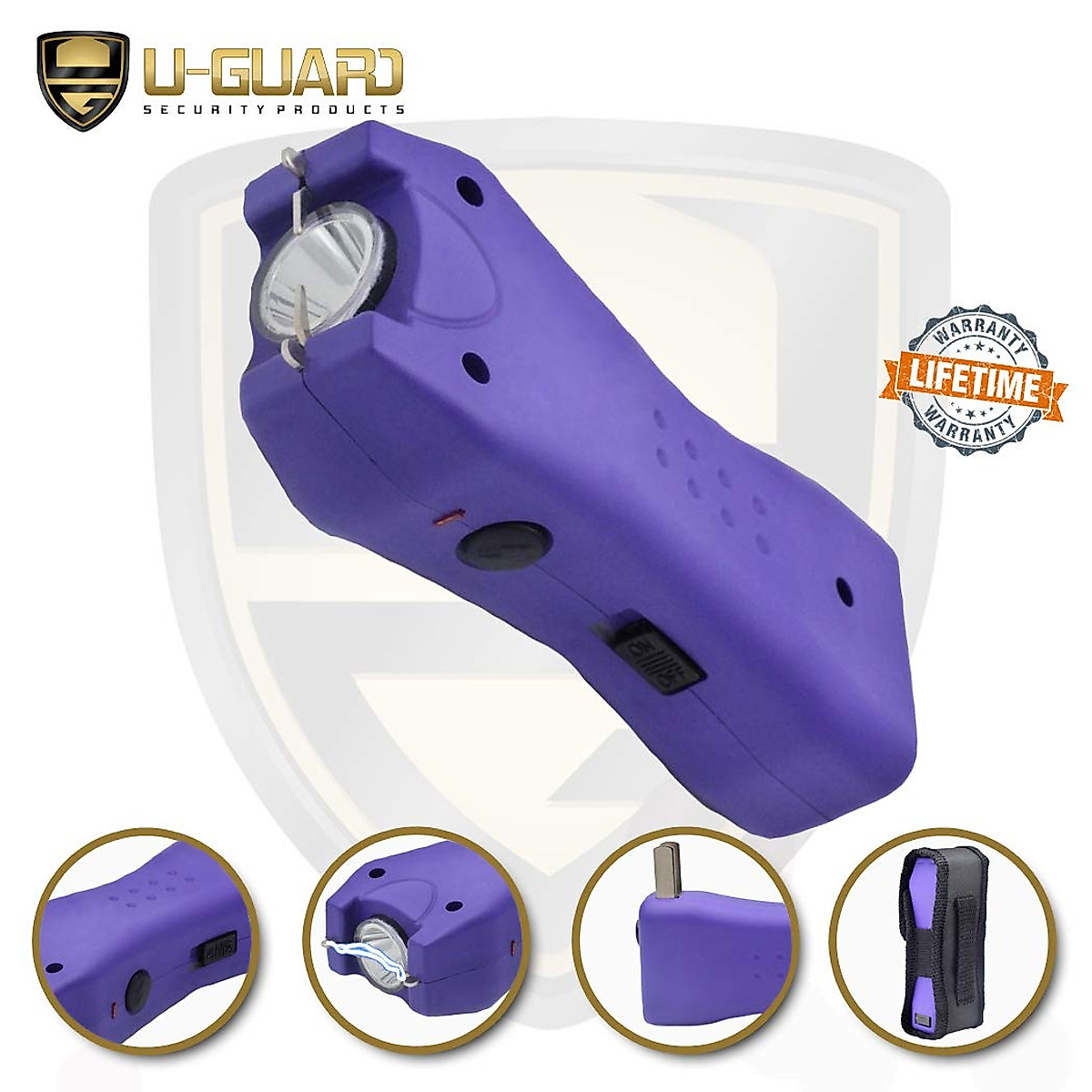 Pocket Stun Gun Flashlight Pepper Spray Kit. Includes Mini Stun Gun Flashlight & .5 oz Keychain OC CS Self Defense Spray. Powerful Weapons Compact Mini Stun Gun for Women or Men. (Purple)