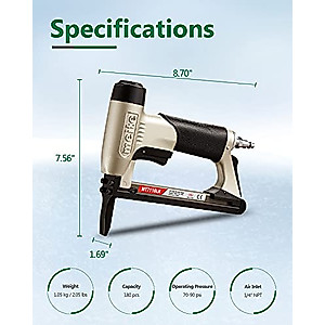 meite MT7116LN Pneumatic Upholstery Stapler 22 Gauge 71 Series 3/8" Crown 1/4" to 5/8" Length Long Nose Stapler Industrial Fine Wire Stapler