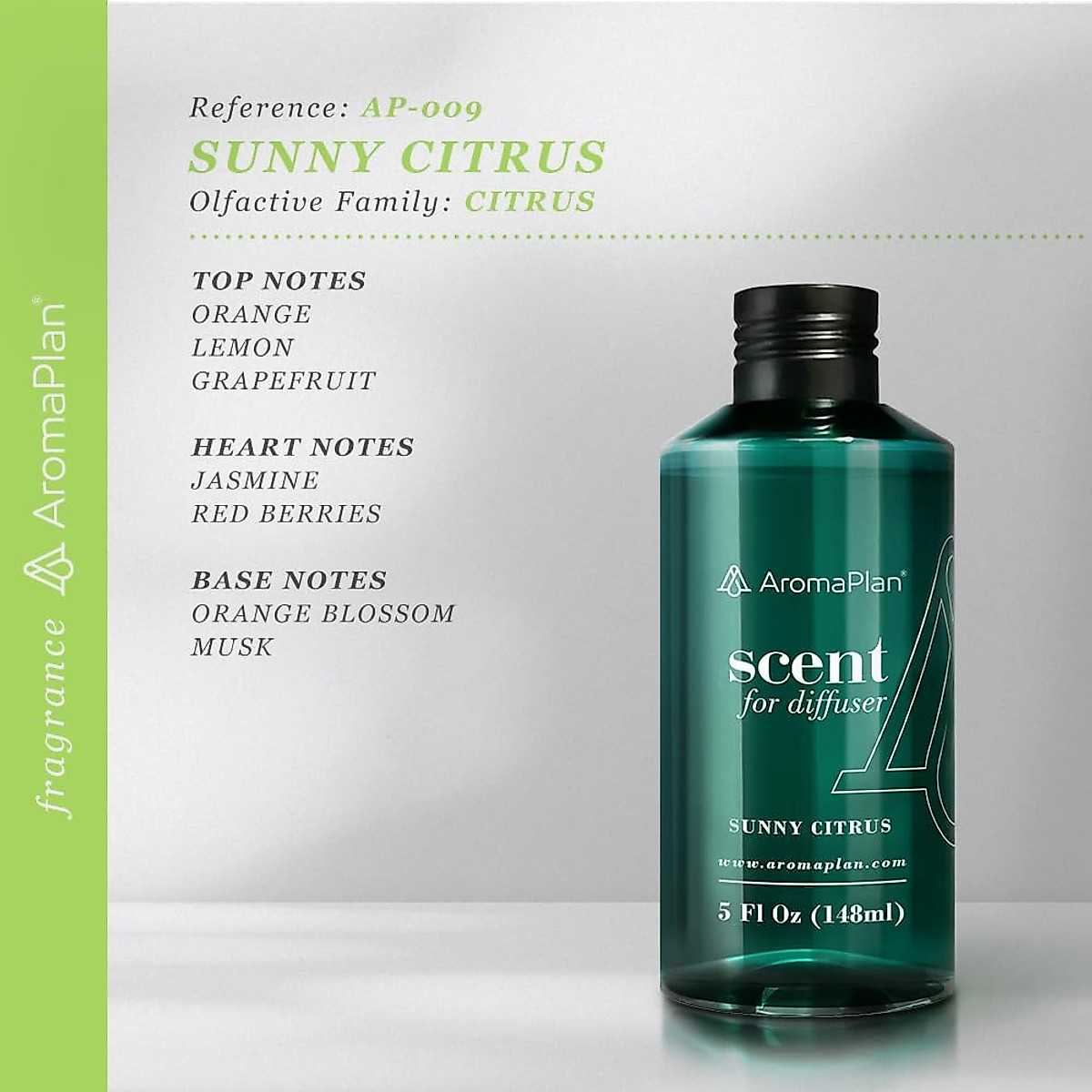 Aromaplan Hotel Scents Sunny Citrus 5 Fl Oz (148ml), Home Luxury Aroma & Hotel Diffuser Oil- Hotel Diffuser Oil for Aromatherapy- USA Made, Bigger Bottle, Bolder Aroma & Longer Lasting