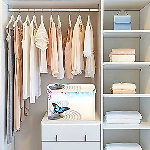 Storage Bins with Lids Foldable Storage Baskets Storage Cubes Collapsible Closet Organizer Containers with Cover Japanese Butterfly Zen and Sakura Blossoms for Home Office Organizer Closet, Shelves, T