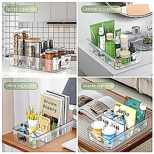 8 Pack Food Storage Organizer Bins, Clear Pantry Organization and Storage Bins with Removable Dividers, Plastic Pantry Organizer Refrigerator Organizer Bins for Kitchen, Cabinet, Snacks, Teabags