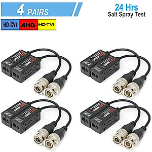 ANLINK 4 Pairs 4K 8MP HD Passive Video Balun Connectors, CCTV BNC Passive Video Balun Transceiver for BNC Male Cable via CAT5/5E/6 Twisted Pair Transmitter CCTV Camera System (4 Pairs, Screw Type)