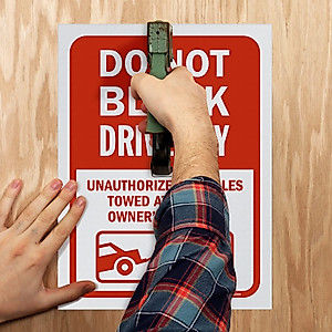 SmartSign (Pack of 5) 12 x 9 inch “Do Not Block Driveway - Unauthorized Vehicles Towed” Sign, Screen Printed, 10 mil Polystyrene Plastic, Red and White, Made in USA