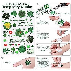 St. Patrick's Day 9pcs Costume Set, Irish Lucky Green Bow Necklace Glass Tattoo Sticker Rubby Wristbands, Carnival Hololiday Accessory Decorations