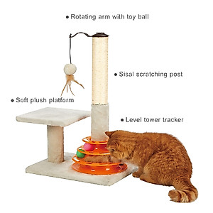 PEEKAB Tall Cat Scratching Post Kitten Sisal Scratcher Tree with Cat Tracks Toy Balls for Indoor Cats and Kittens - 25 inches