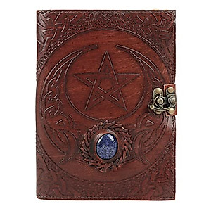 Leather Journal 8x6 inch Stone cover/Handmade Writing Notebook Diary/Bound Daily Notepad for Men & Women Medium, Sketch/Writing pad, Gift for Artists (7x5, Deckle Edge Paper Brown)