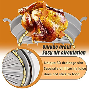 Buddeez foldable air fryer liner, silicone pot, air fryer liner basket, reusable air fryer basket, food-safe air fryer oven accessories (8.5 inches [5.3 quarts or larger], gray)