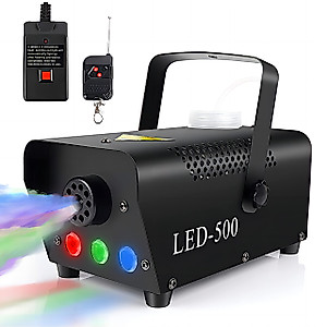 Fog Machine, Vangoa 500W Fog Smoke Machine with 3 LED Lights, 3000CFM Fog Disinfection with Wired Receiver and Wireless Remote Control, Perfect for Wedding Halloween Christmas Party Stage Effect